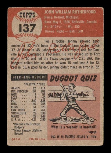 1953 Topps #137 John Rutherford DP G/VG X3117181 | eBay