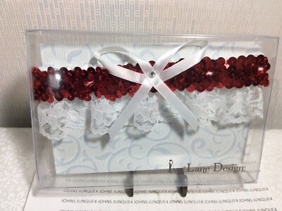 WEDDING OR PROM GARTERS New in plastic casing RED SEQUIN with White Bow ...