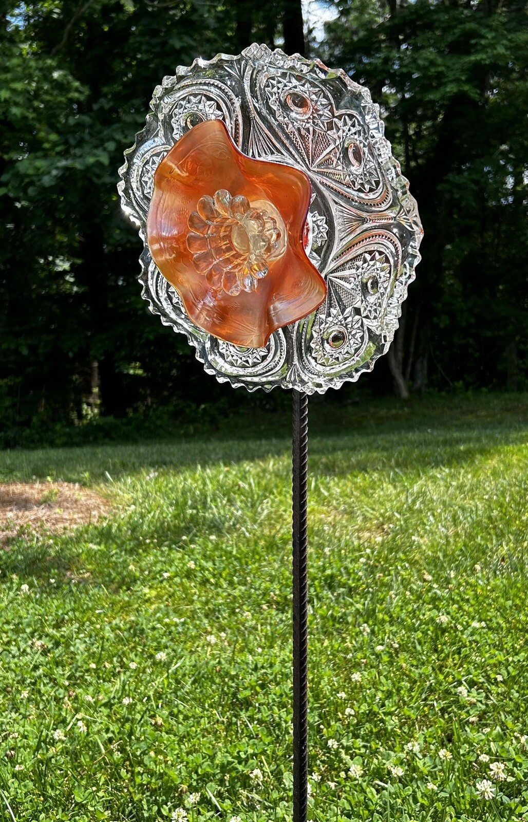 Peach Ruffled Clear Scalloped Glass Garden Flower Repurposed Suncatcher ...