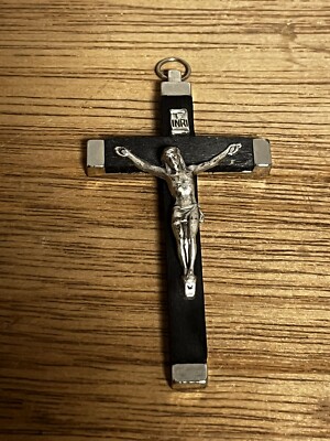 Vintage Metal Framed Wooden Rosary Crucifix Cross Italy Pendant Marked ...