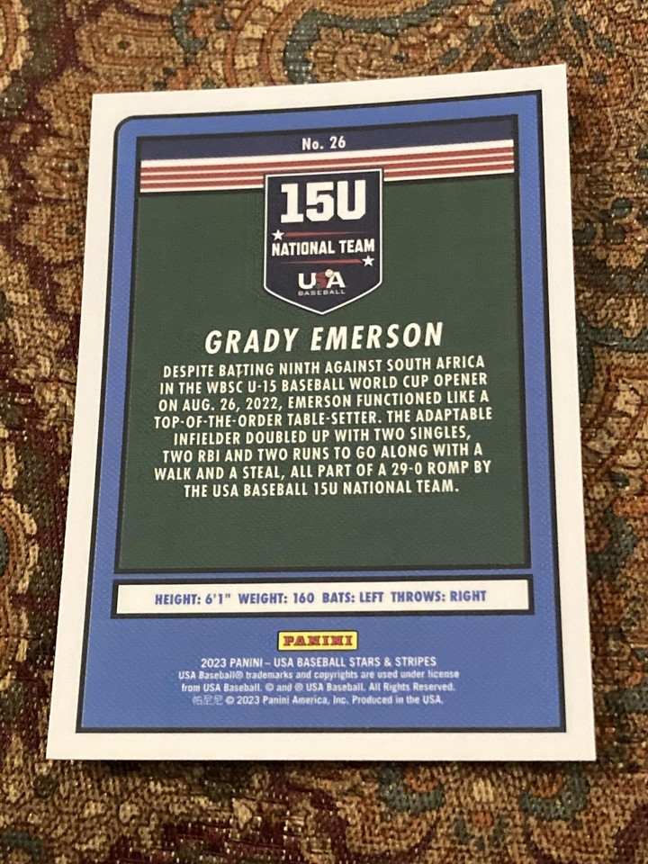 2023 Panini USA Baseball Stars & Stripes #26 Grady Emerson | eBay