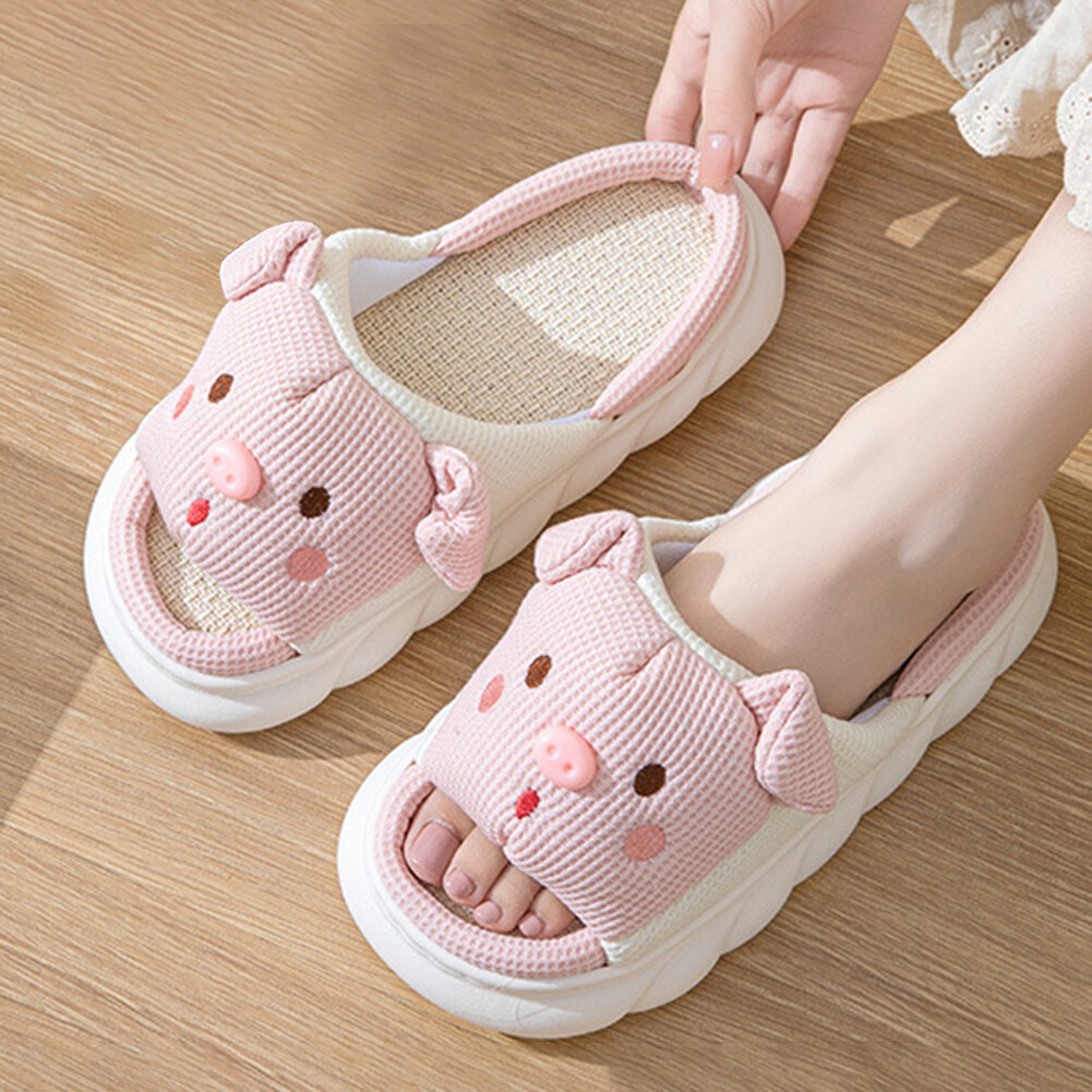 Women Floor Slippers Anti Slip Open Toe Pig Slippers for 4 Season (Pink ...