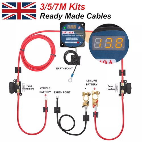 Split Charge Relay Kit Starter Battery Charger to Leisure Battery For ...