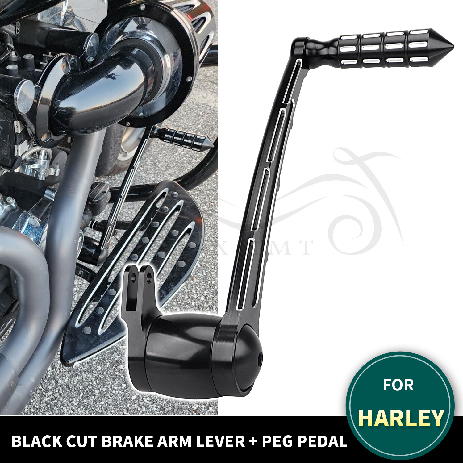 Motorcycle Black CNC Cut Brake Arm Lever W/ Peg Pedal For Harley ...