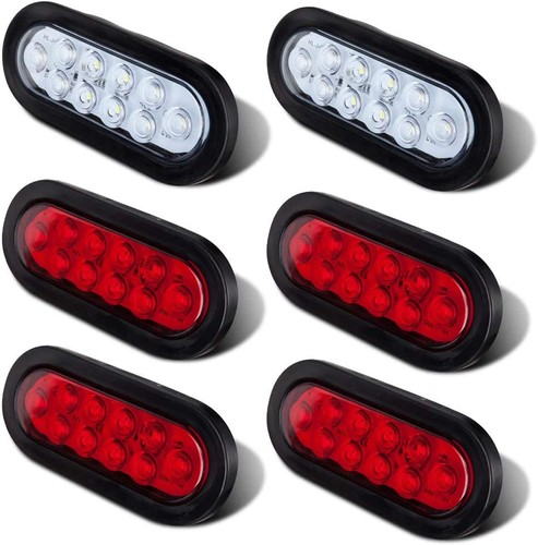 4 RED 2 White Oval Tail Lights LED. 6" Flatbed Light Kit. LED Tail Li ...