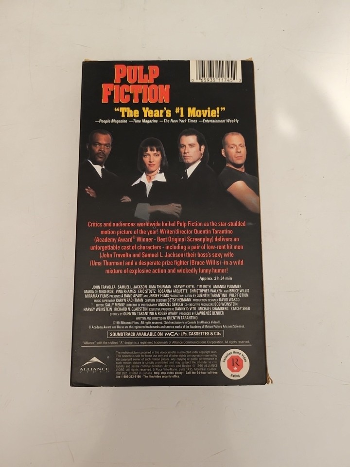 Pulp Fiction Extra Rare Canadian Var. 1st print VHS Tape Quentin ...