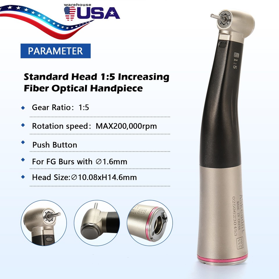 Dental 1:5 High Speed Contra Angle Electric Handpiece Fiber Optic ...