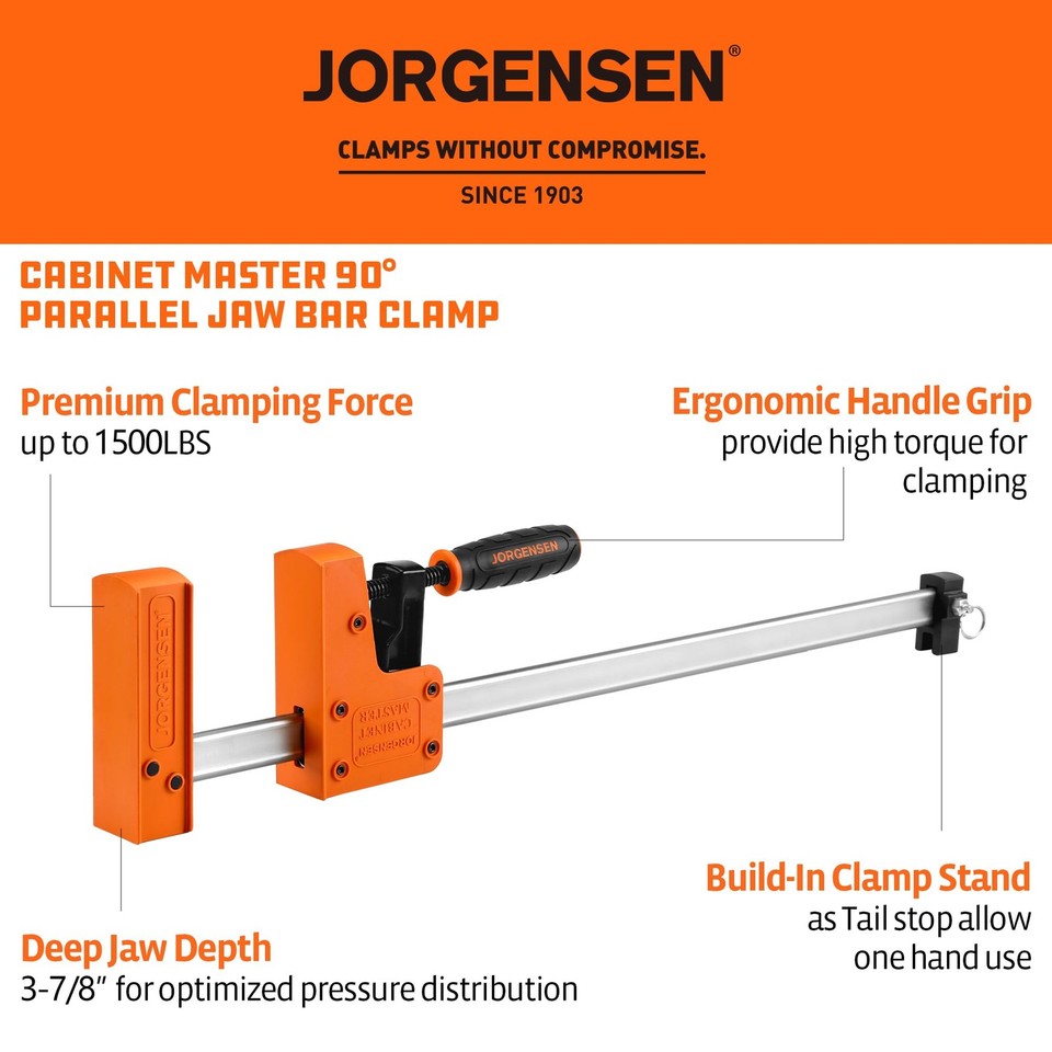 18” Bar Clamp Set, 2-pack 90° Parallel Clamp Cabinet Master, Steel Jaw ...
