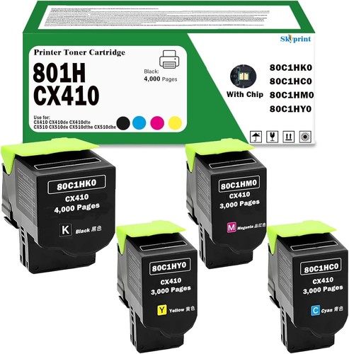 CX410 CX510 High Capacity Toner 4-Pack for Lexmark 80C1HK0 80C1HC0 ...