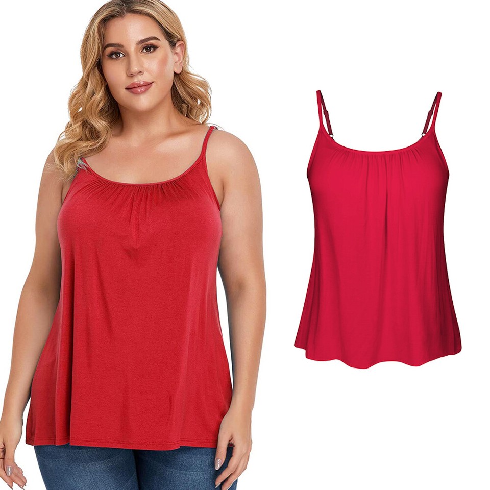 Women Swing Flowy Cami with Built in Bra Strap Tank Tops Vest Plus Size ...