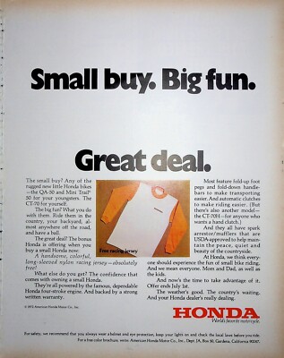 Original 1972 Vintage Honda Ad: Ft. Great deal & Free racing jersey of ...