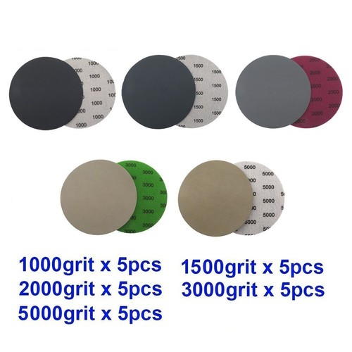 Top Rated 5 inch Sandpaper Discs 25pcs Grit 1000 5000 WetDry Hook&Loop ...
