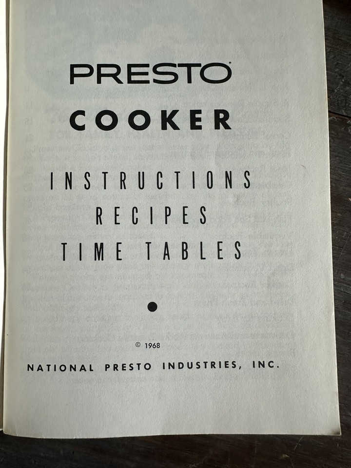 Vintage Presto Pressure Cooker Recipe Book | eBay