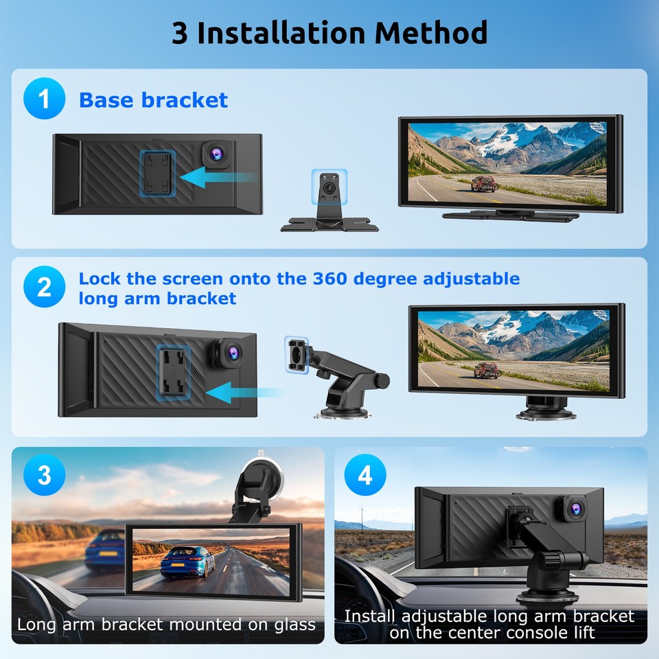 10.26" Portable Car Radio Stereo Touch Screen Wireless Carplay Dashcam ...