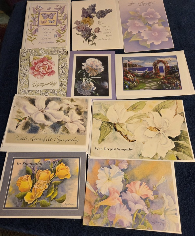 Lot A of 15 Assorted Floral SYMPATHY Greeting Cards with Non Religious ...