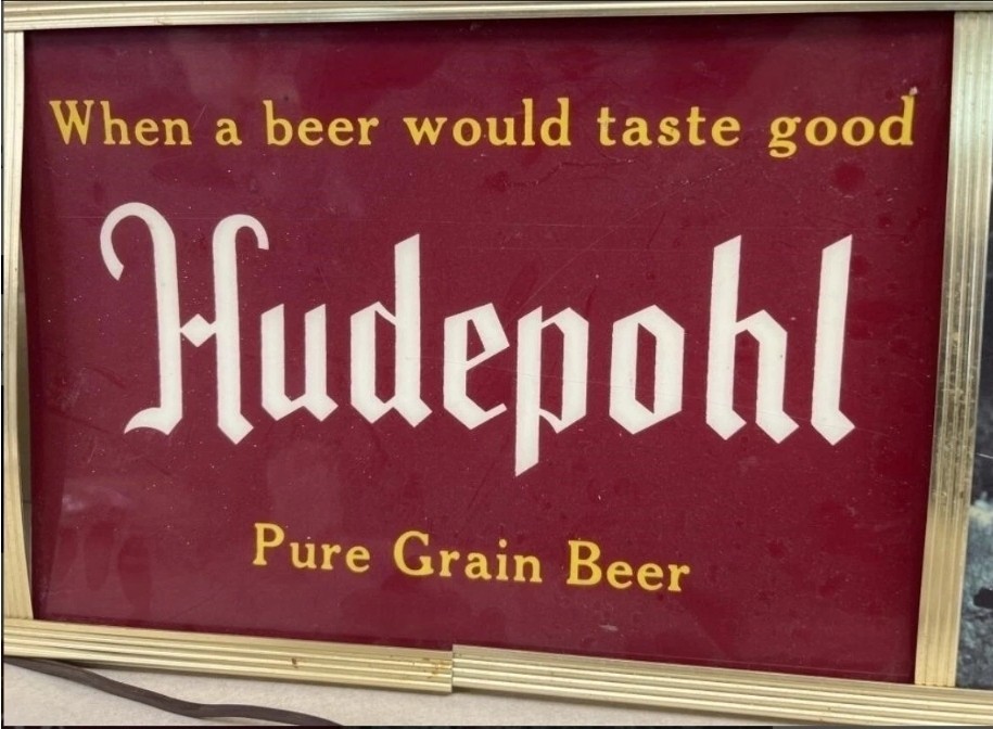 HUDEPOHL BEER - LATE 1950'S - METAL FRAMED LIGHTED SIGN 36" X 9.5" X 4 ...