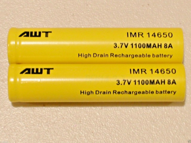 2 PC AWT IMR 14650 Battery 3.7v 1100mah 8a High Drain Flat Top for sale ...