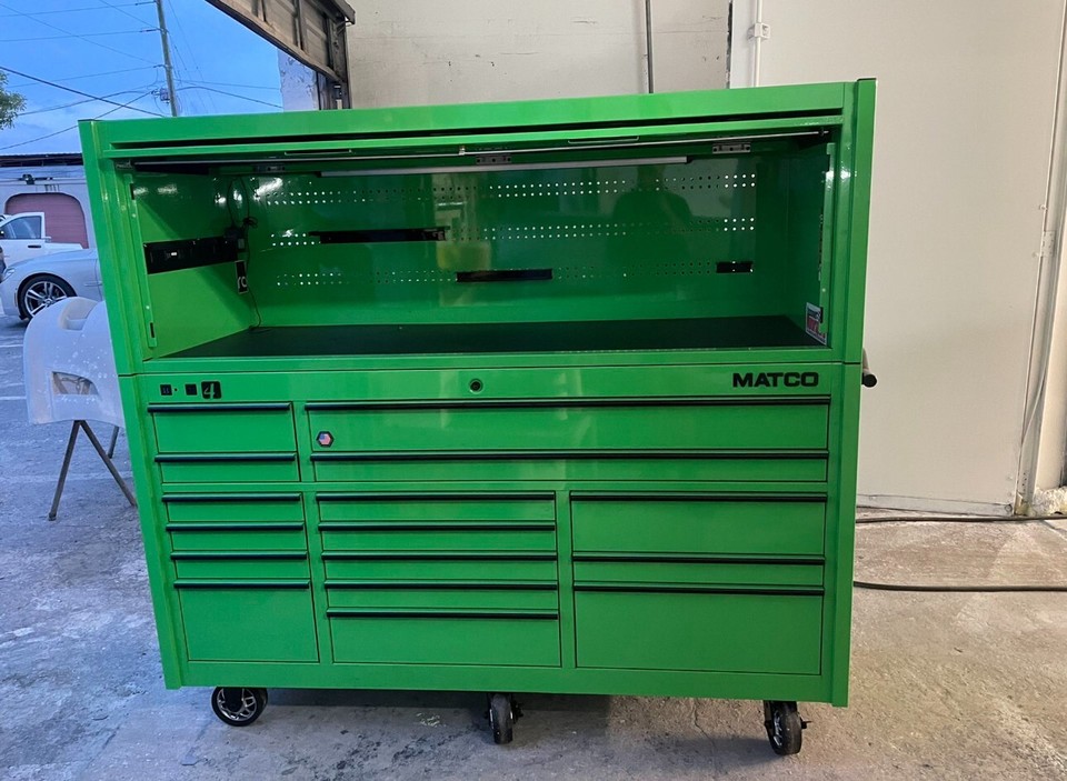 Matco tool box 4S with Top Box Hutch Like New Green | eBay