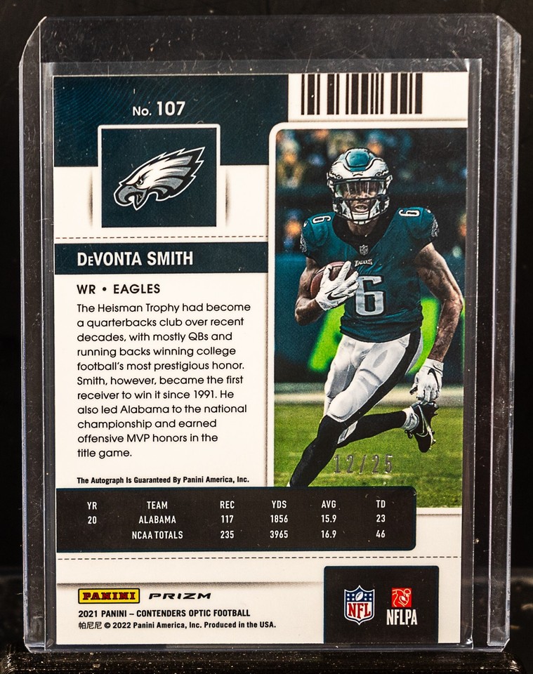 DEVONTA SMITH 2021 Contenders Optic 107 Green Pulsar Prizm RC Auto 12/ ...