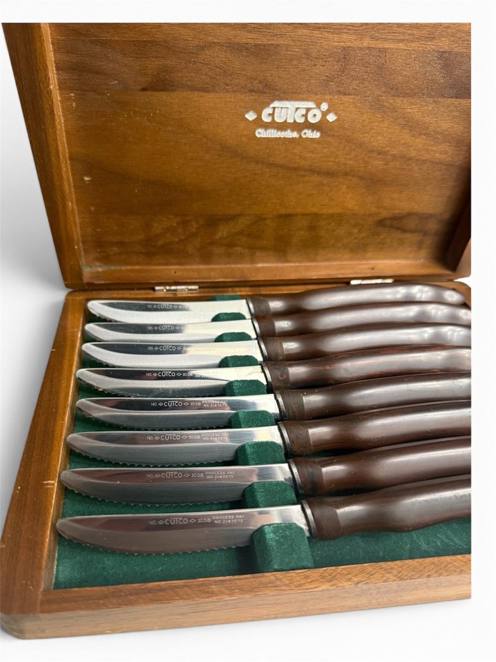 Cutco No. 59 8pc Steak Knife Set 4in Straight Edge w/ Mahogany wood ...