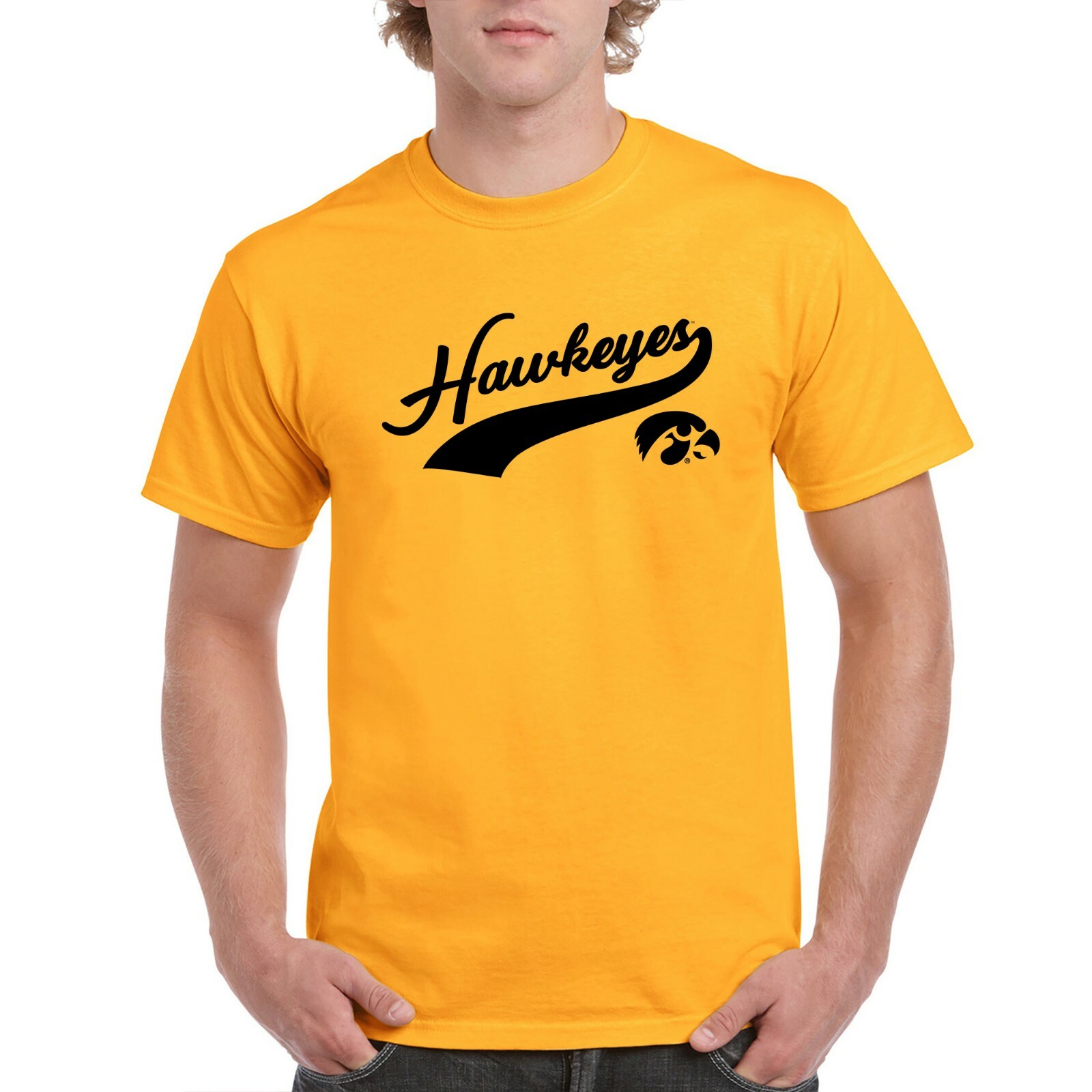 Iowa Hawkeyes Baseball Jersey Script College University T-Shirt - Gold ...