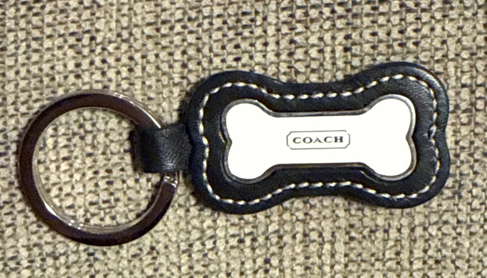 Coach Dog Bone Black Leather Trim Bag Charm Silver Keychain Fob Y2K ...