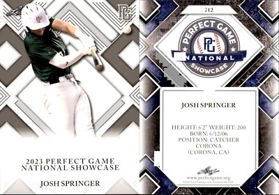 JOSH SPRINGER Rookie 2023 Leaf Perfect Game National Showcase RC #212 ...