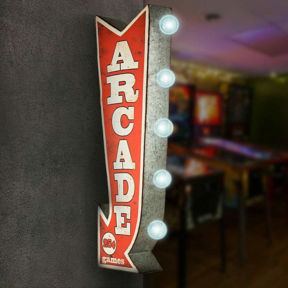 ARCADE Arrow Double Sided Sign W/ LED Lights Game Room Bar Man Cave ...