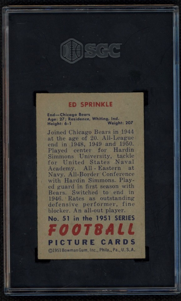 1951 Bowman #51 Ed Sprinkle ** Chicago Bears ~ SGC 5 | eBay