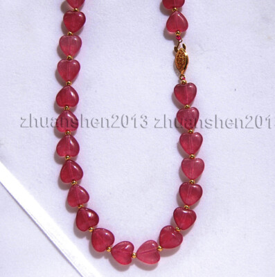 16" 18" 25" 36" 12mm Red Ruby Gemstones Heart Beads Pendants 14K GP ...