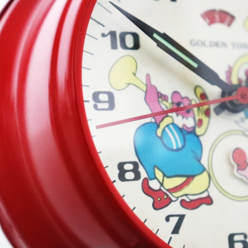 GOLDEN TONE Alarm Mantel TOP Clock SMURF Vintage ANIMATED Double Bells ...