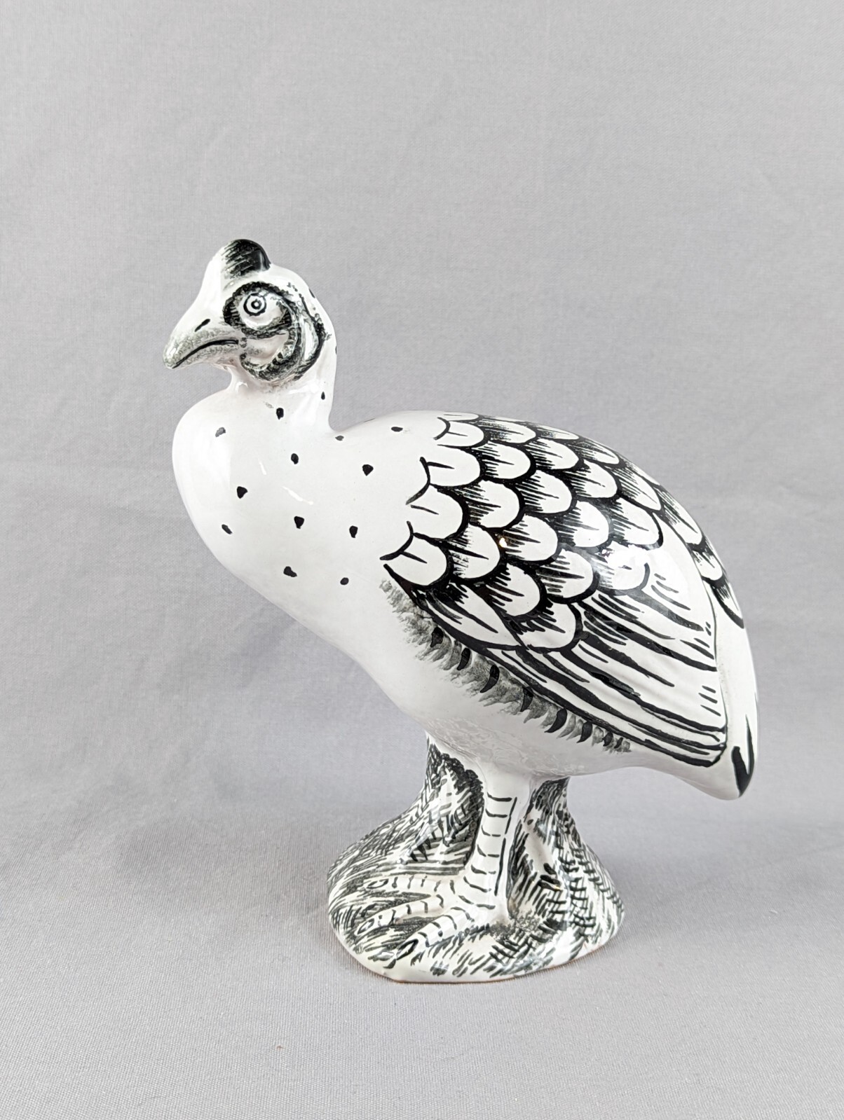 (2) Large Art Pottery Quail/Pheasant Figures White & Black Made In ...
