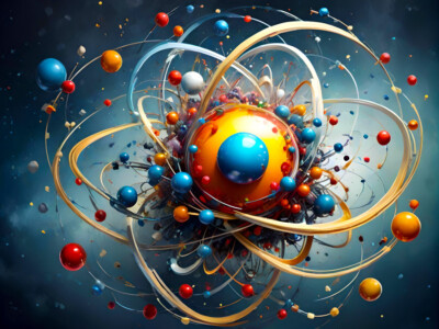 Stylized Abstract Depiction of an Atom Particles Balls Fog Poster Art ...