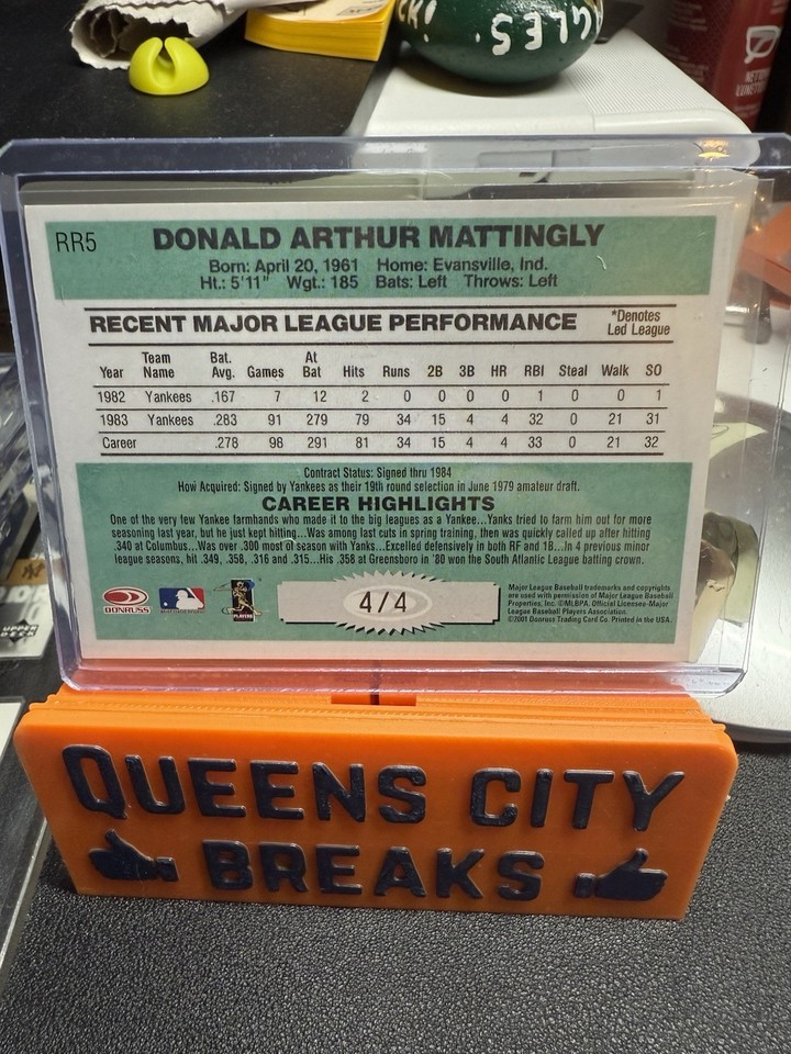 2001 Donruss Anniversary Don Mattingly RC AUTO /4 Recollection ...