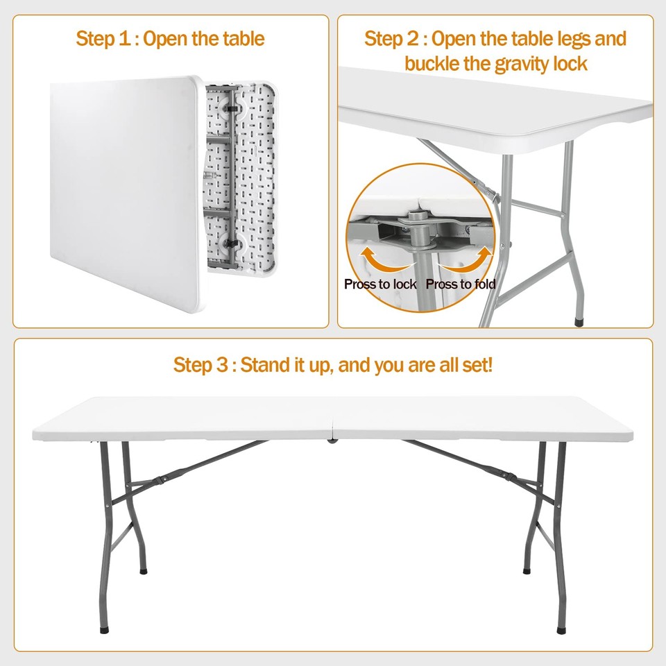 6FT Dining Table, Foldable Plastic Utility Table, Indoor Outdoor ...