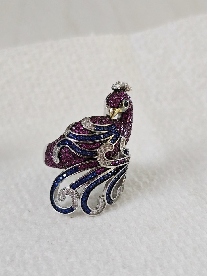Ross Simons sterling silver Pink Blue Peacock lab created Ring cz ...