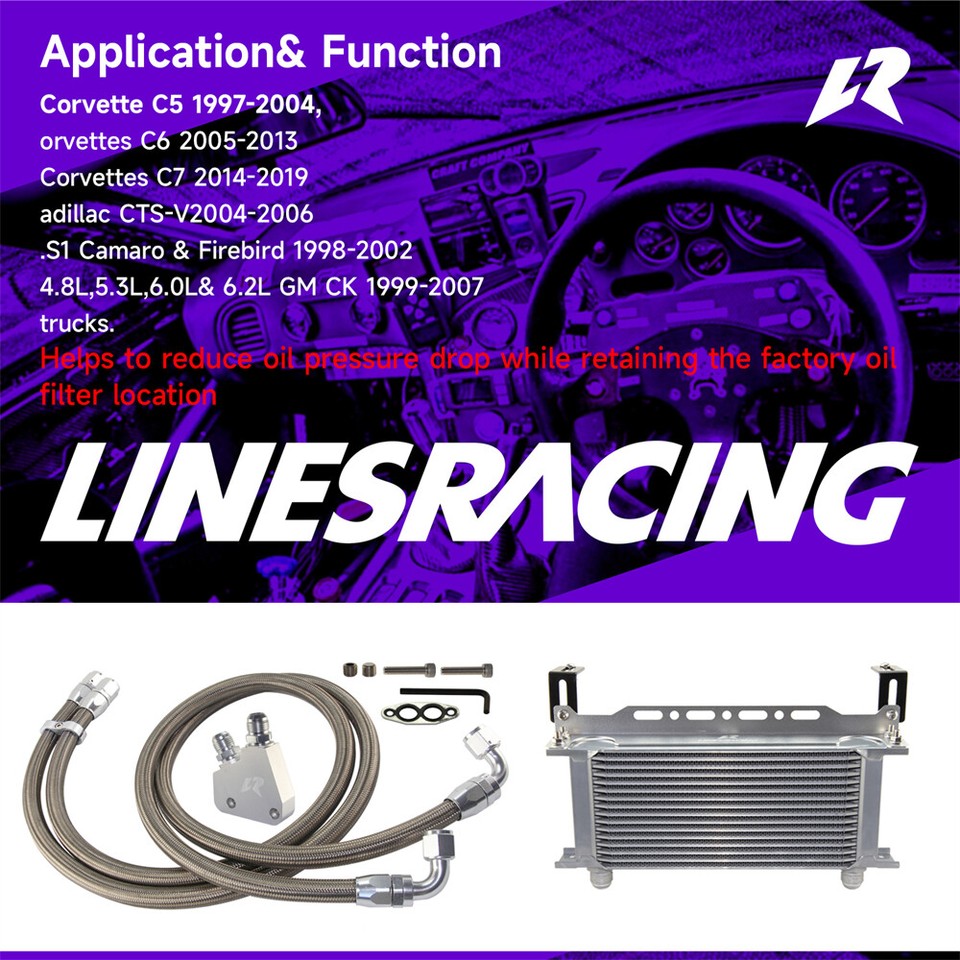 16 Row Engine Oil Cooler Kit For LS1 LS2 LS3 LS6 LS7 4.8L 6.0L 6.2L GM ...