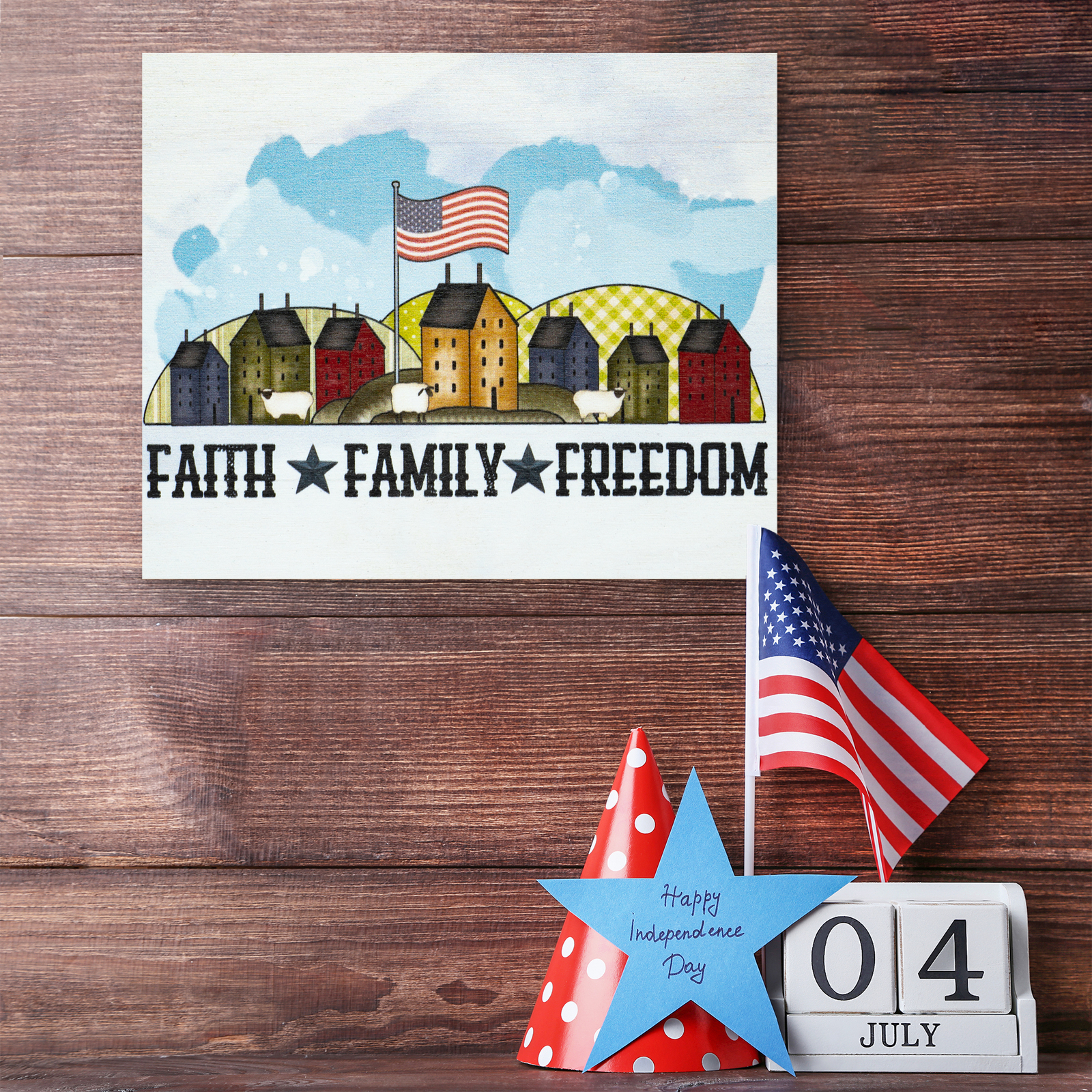 JennyGems Patriotic Decor, Faith Family Freedom Sign, 4th of July ...