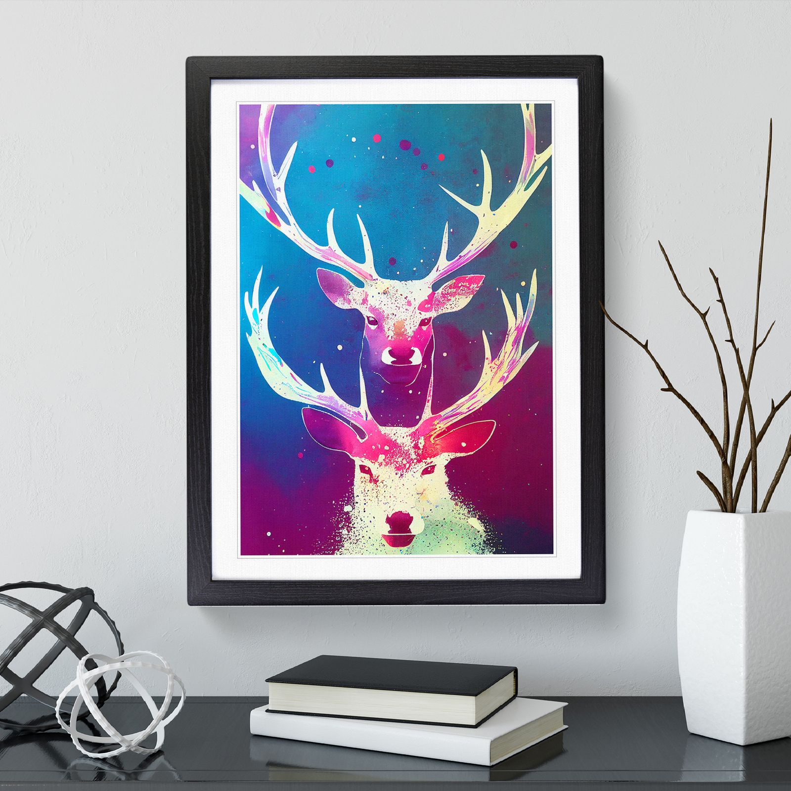 Two Painted Stags No.3 Abstract Wall Art Print Framed Canvas Picture ...