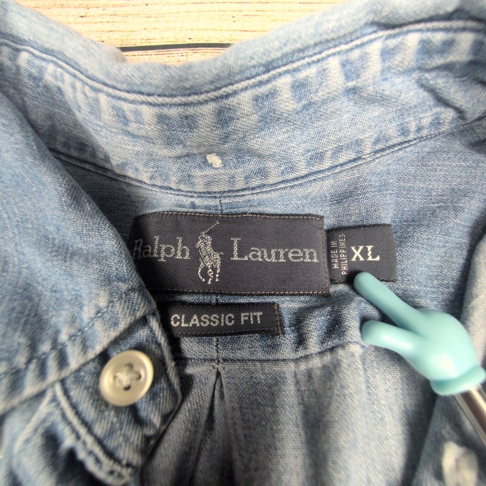 VTG 90s Ralph Lauren Classic Fit Denim Shirt Mens XL Light Long Sleeve ...