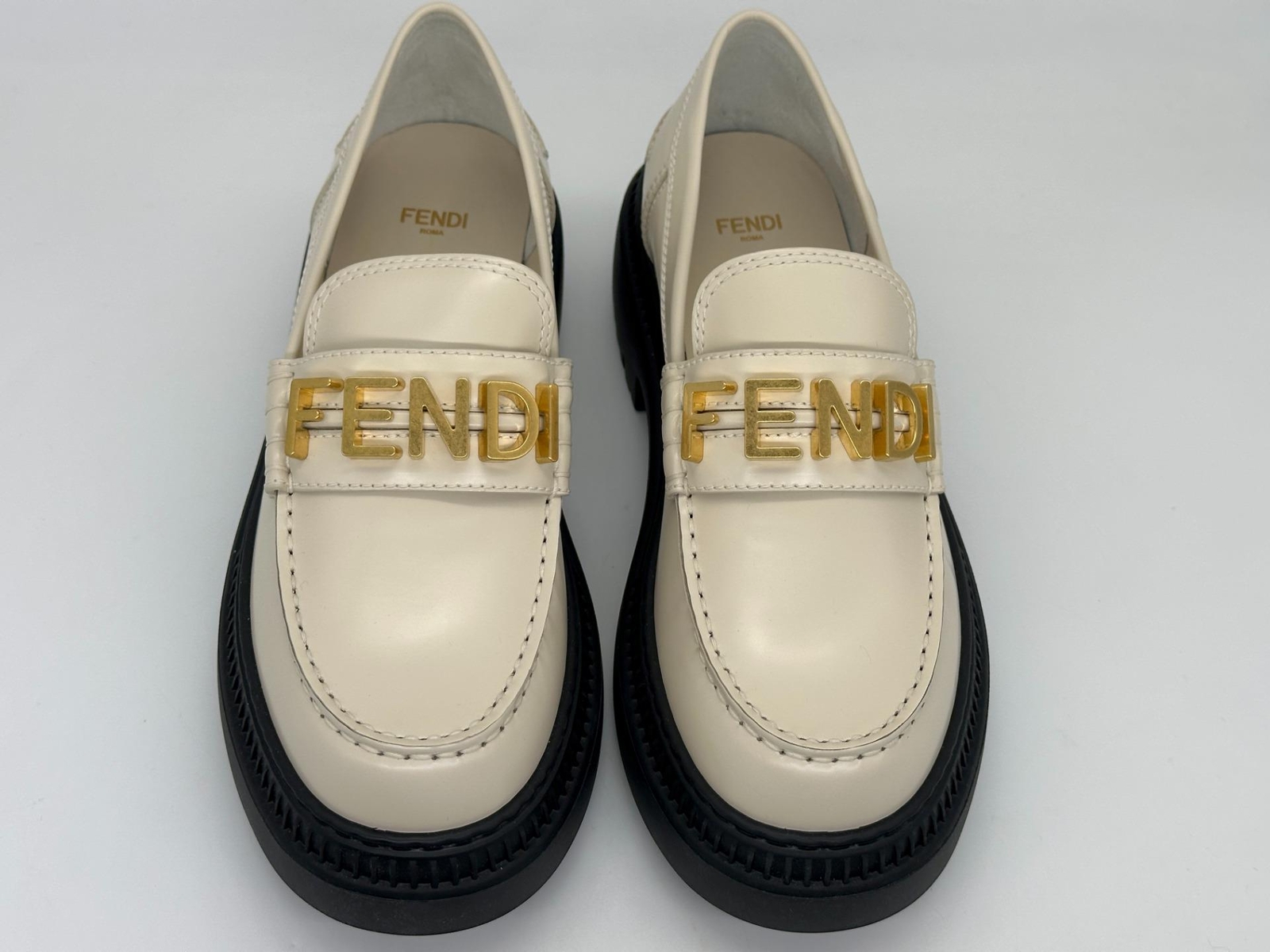 FENDI Fendigraphy Graphy Signature Logo Leather Platform Loafers Shoes ...