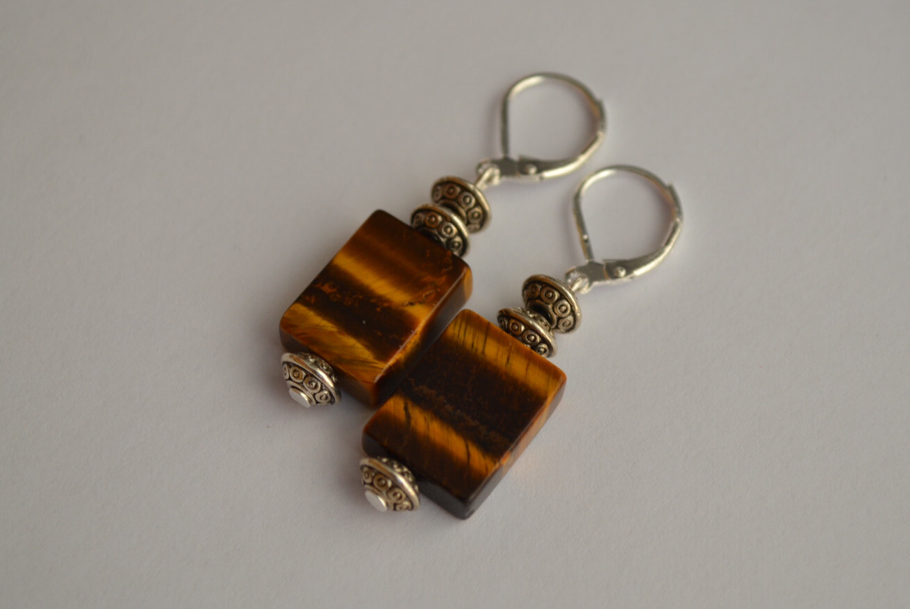 Handmade Natural tiger's eye 925 Sterling Silver Earring | eBay