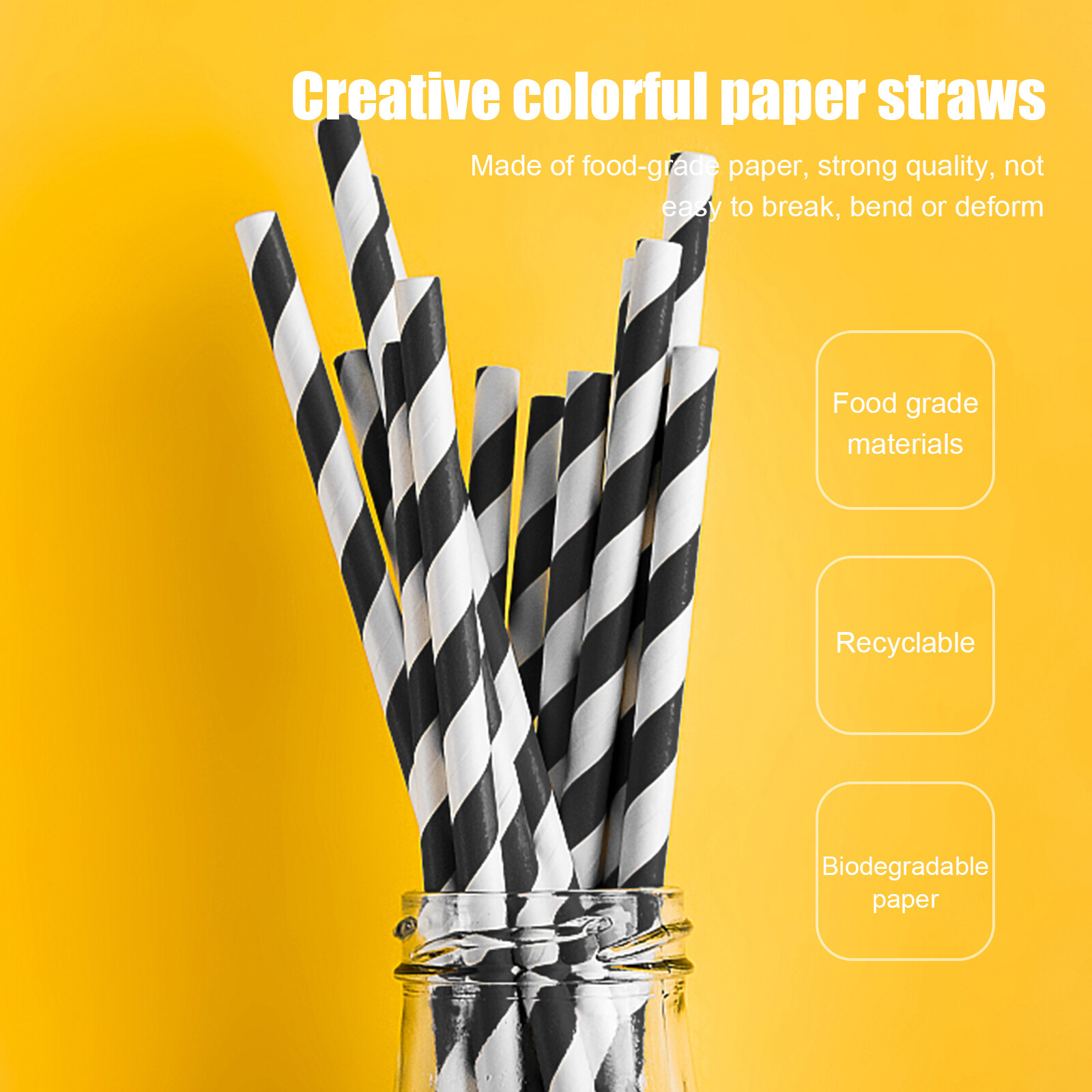 Paper Straws-Durable Rainbow Drinking Straws Party Decor Supply (Black ...