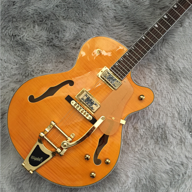 Custom L5 Electric Guitar Yellow Flamed Ample Top Archtop Gold Hardware ...