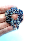 Vintage Pewter Christmas Wreath brooch, Poinsettia Christmas brooch ...