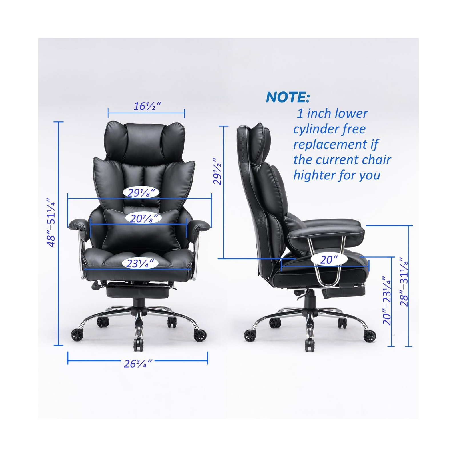 Efomao Desk Office Chair 400LBS, Big High Back PU Leather Computer ...