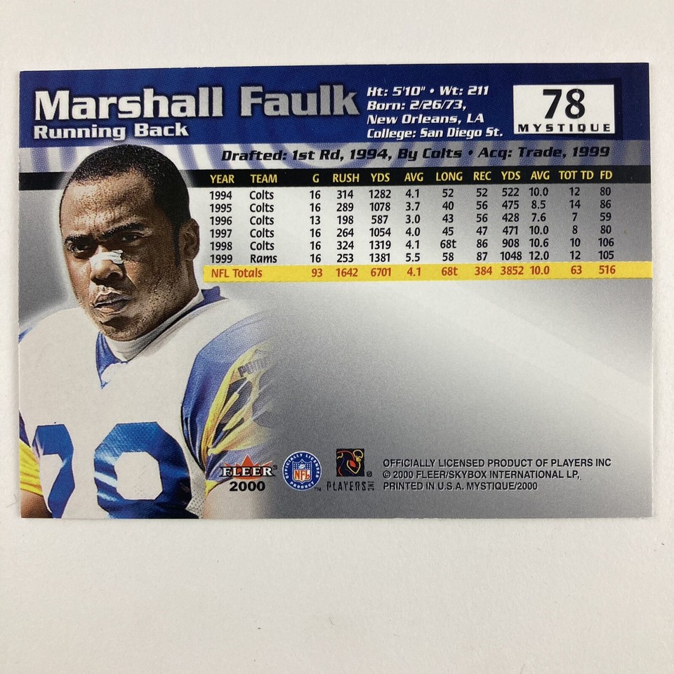 Marshall Faulk 2000 Fleer Mystique Card #78 NFL St. Louis Rams | eBay