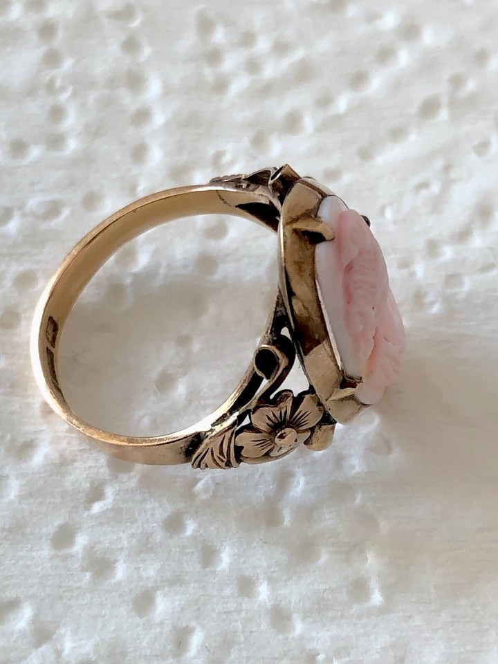 Antique Chinese 14ct Gold Angel Skin Coral Cameo Ring Full Hallmarks ...