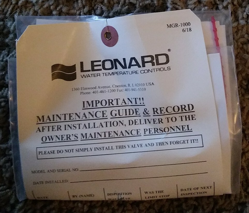 Leonard 210 Ta-f Thermostatic Water Mixing Valve 1/2" Connections for ...
