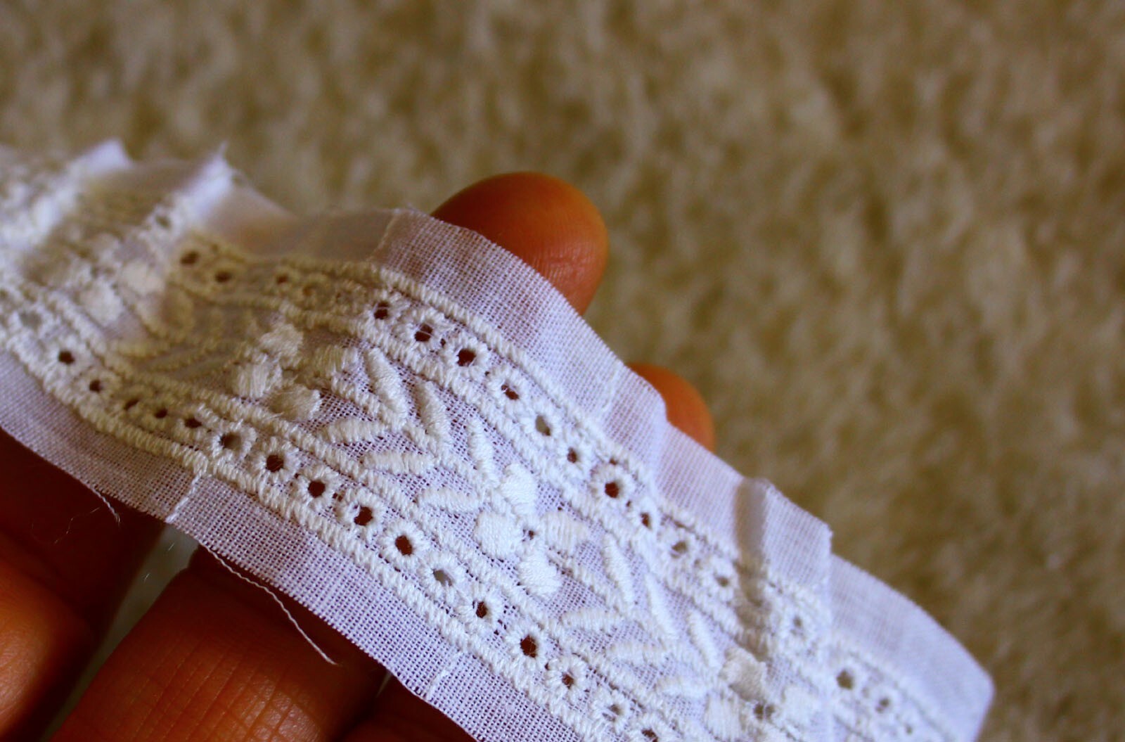 Vintage cotton eyelet trim lace sewing trim 1-3/8" x 5 yards white ...